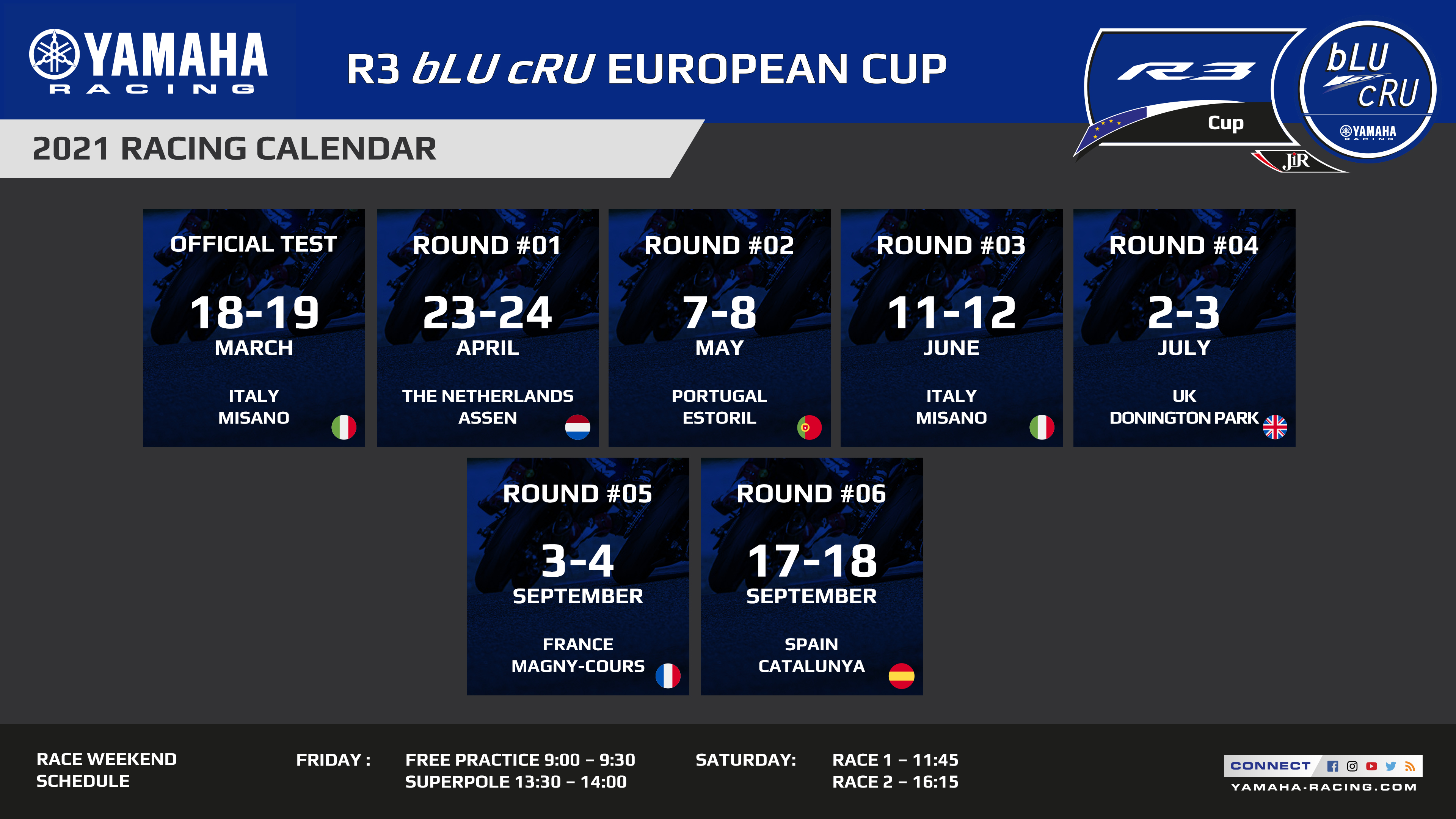 2021 Yamaha R3 bLU cRU European Cup Calendar Announced | Yamaha Racing